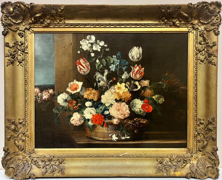 English Antique - Fine Antique Engish Still Life Classical Flowers in ...