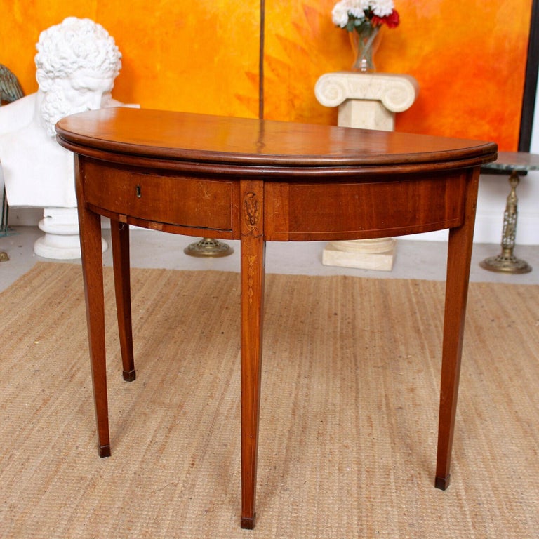 English Antique Demilune Card Table Circular Mahogany Folding Console ...