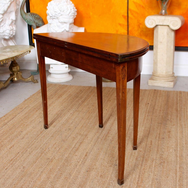 English Antique Demilune Card Table Circular Mahogany Folding Console ...