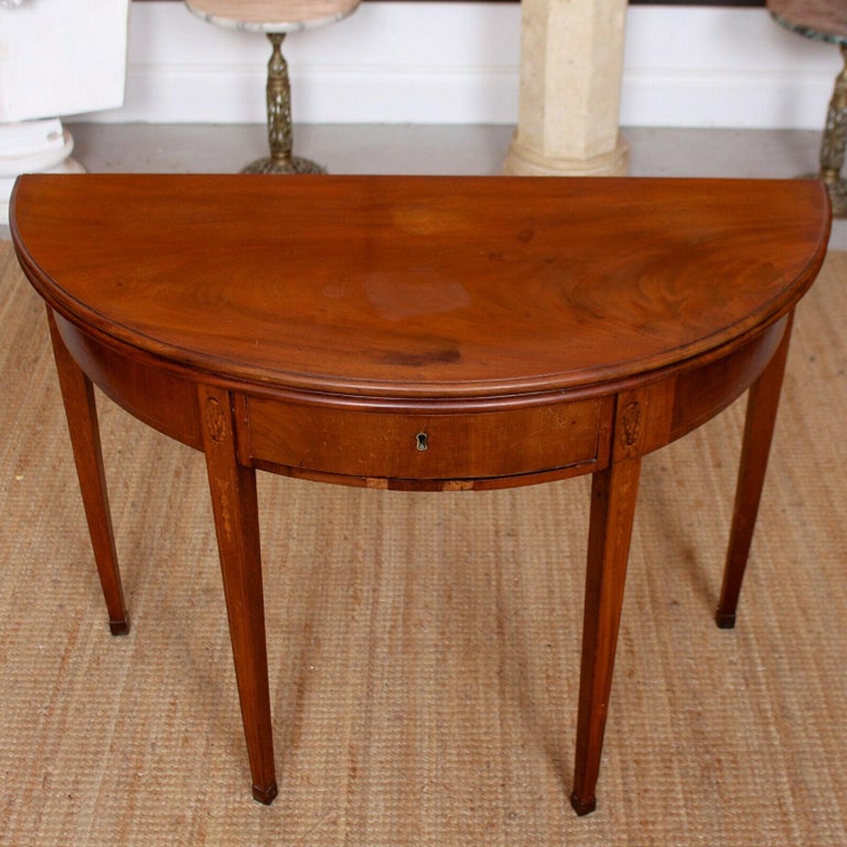 English Antique Demilune Card Table Circular Mahogany Folding Console ...