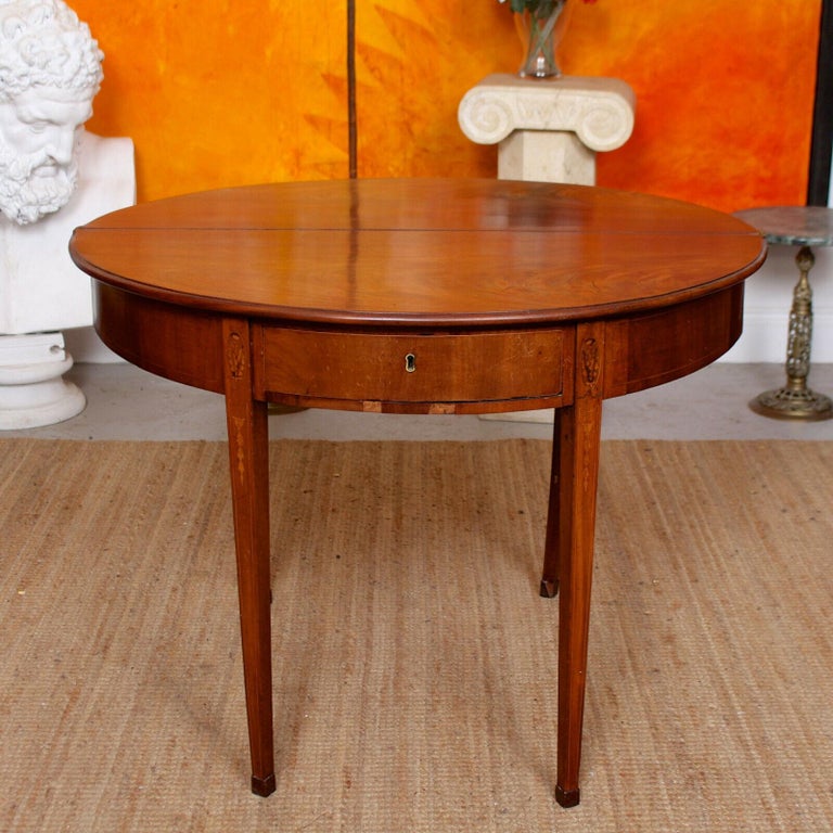 English Antique Demilune Card Table Circular Mahogany Folding Console ...