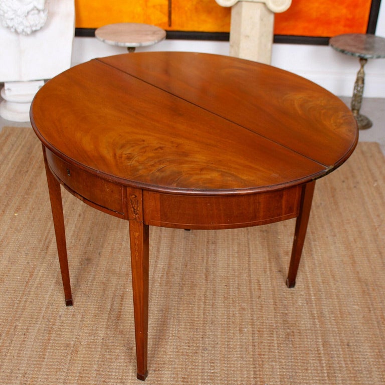 English Antique Demilune Card Table Circular Mahogany Folding Console ...