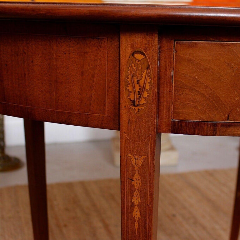 English Antique Demilune Card Table Circular Mahogany Folding Console ...