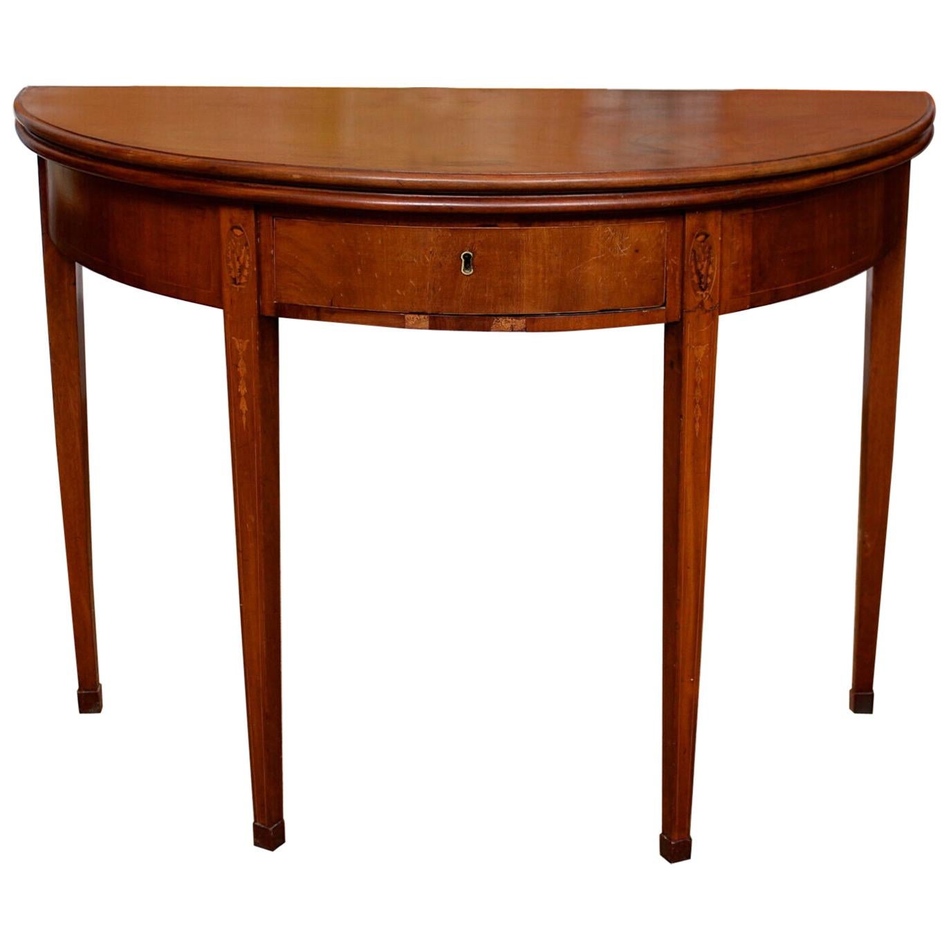 English Antique Demilune Card Table Circular Mahogany Folding Console ...