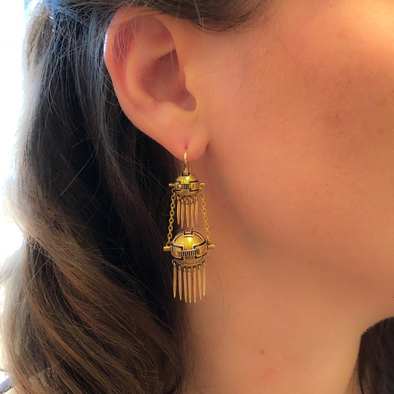 English Antique Gold and Enamel Fringed Earrings at 1stDibs