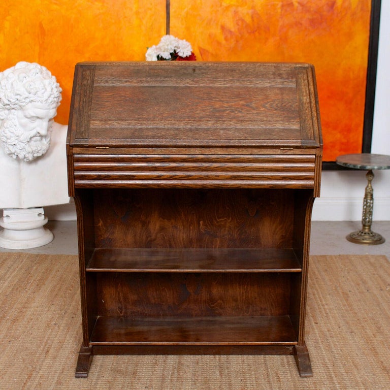 English Antique Oak Bureau Arts and Crafts Writing Desk Chest For Sale ...
