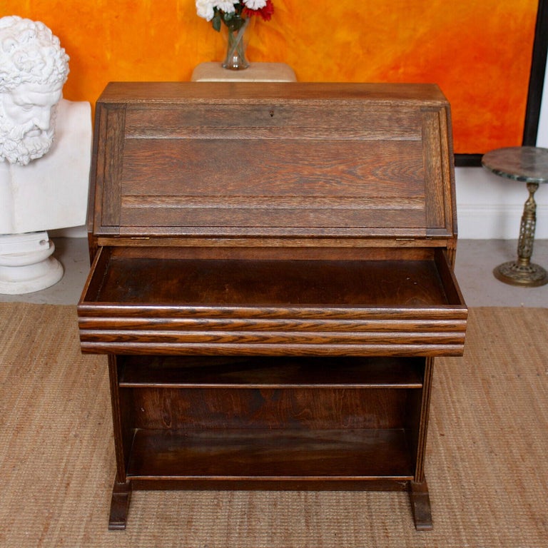 English Antique Oak Bureau Arts and Crafts Writing Desk Chest For Sale ...