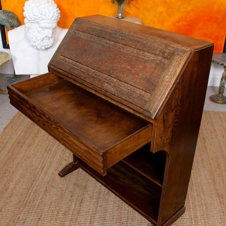 English Antique Oak Bureau Arts and Crafts Writing Desk Chest For Sale ...