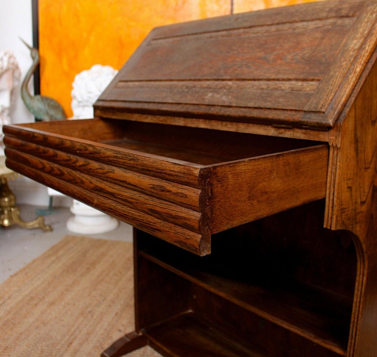 English Antique Oak Bureau Arts and Crafts Writing Desk Chest For Sale ...