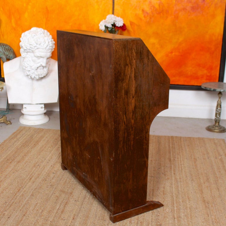 English Antique Oak Bureau Arts and Crafts Writing Desk Chest For Sale ...