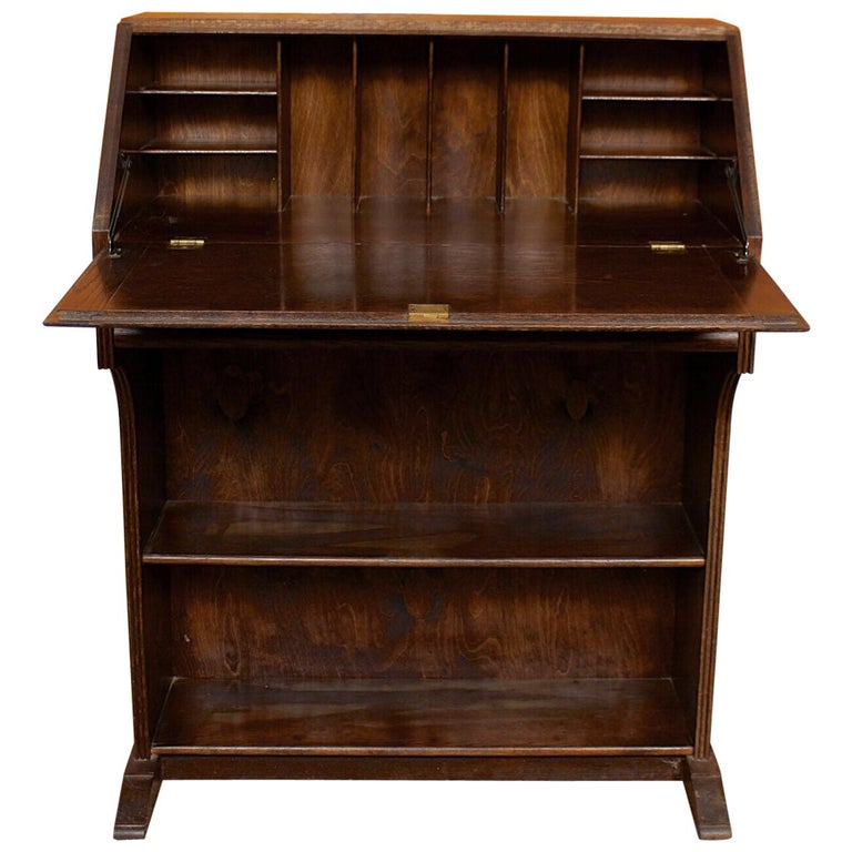 English Antique Oak Bureau Arts and Crafts Writing Desk Chest For Sale ...