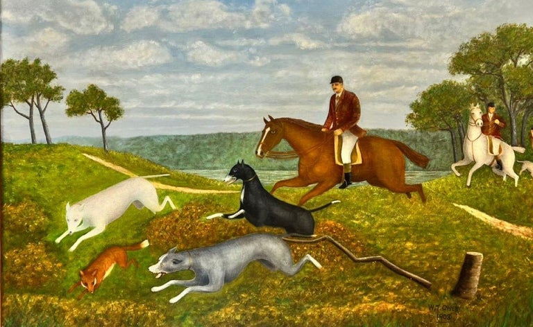 English Antique - Huge Antique English Primitive Naive Sporting Art ...