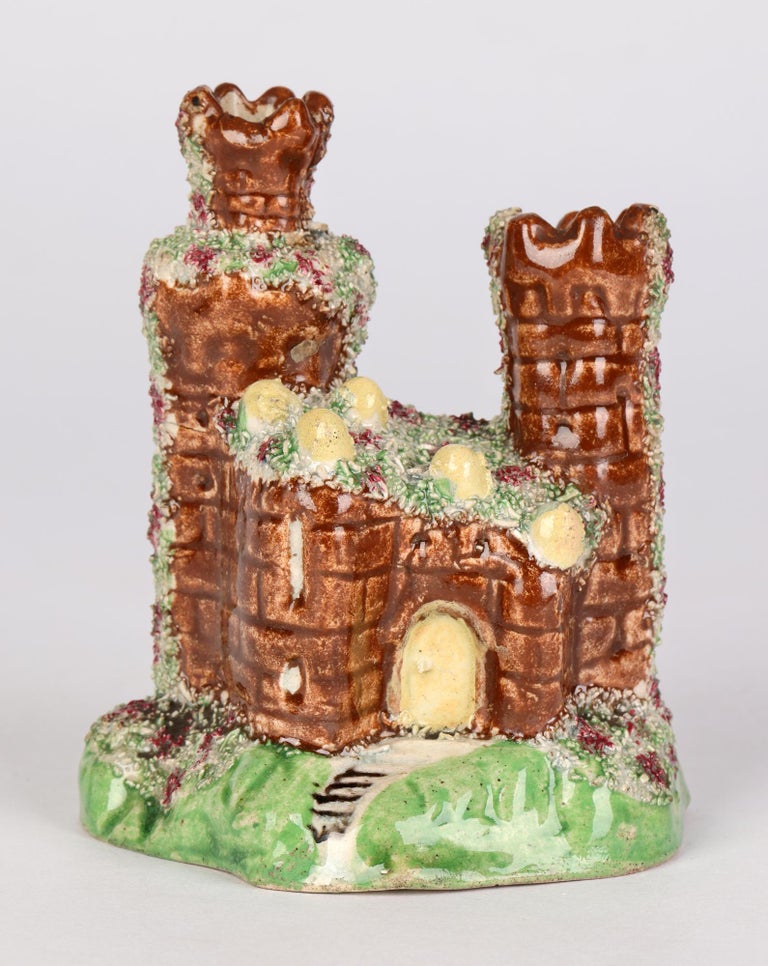 English Antique Pearlware Pottery Castle Spill Holder For Sale at 1stDibs