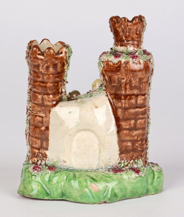 English Antique Pearlware Pottery Castle Spill Holder For Sale at 1stDibs