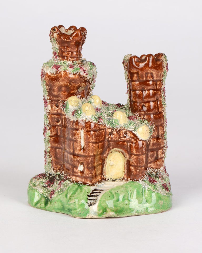 English Antique Pearlware Pottery Castle Spill Holder For Sale at 1stDibs