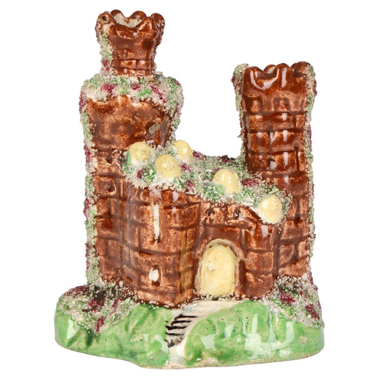 English Antique Pearlware Pottery Castle Spill Holder For Sale at 1stDibs