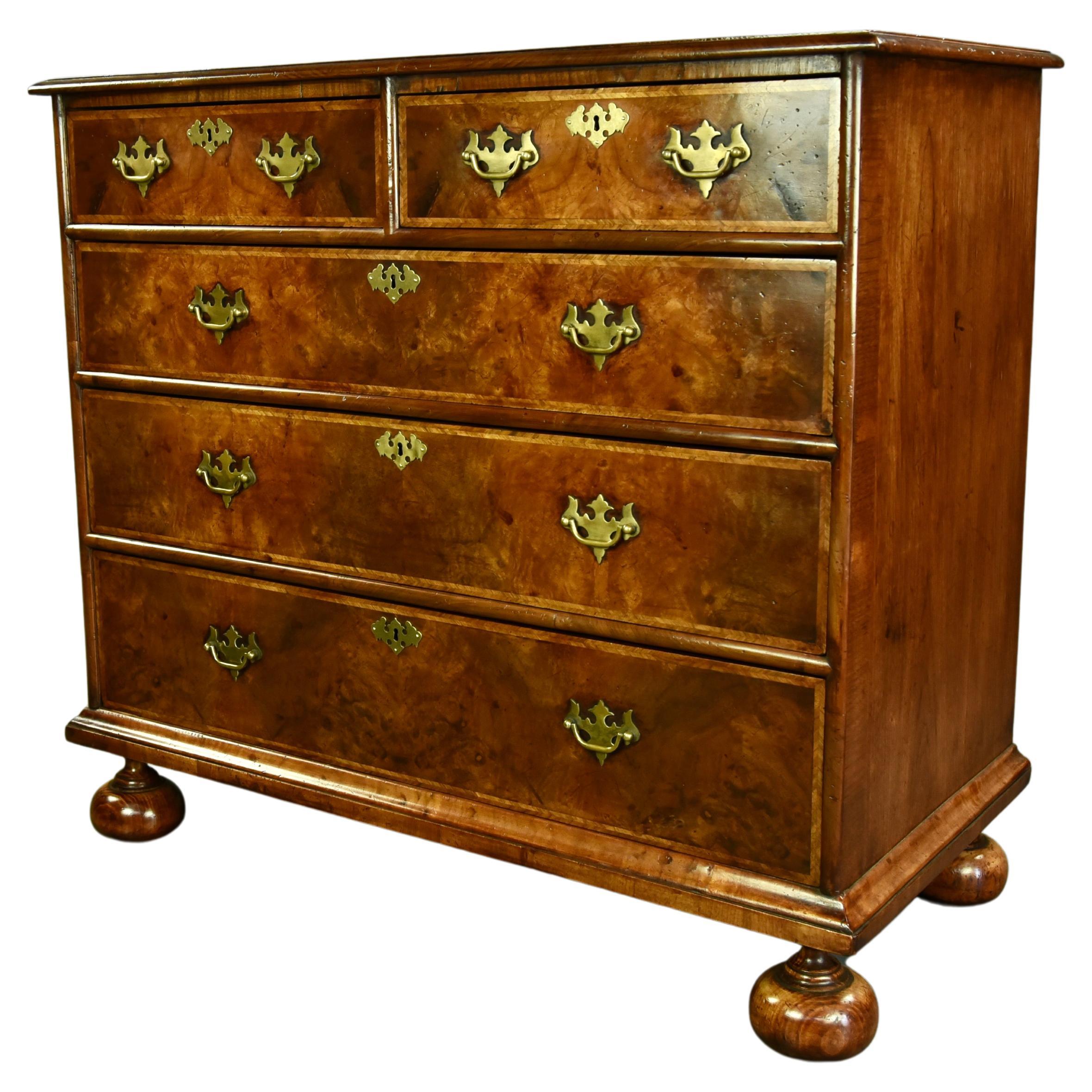 English Antique Queen Anne burl walnut chest of drawers For Sale at 1stDibs