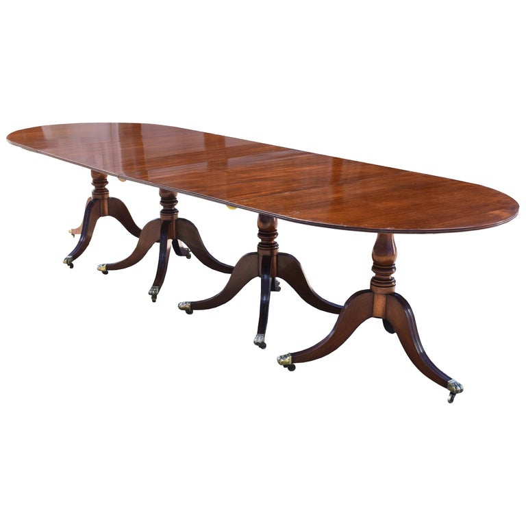 English Antique Regency Style Mahogany Pedestal Dining Table at 1stDibs