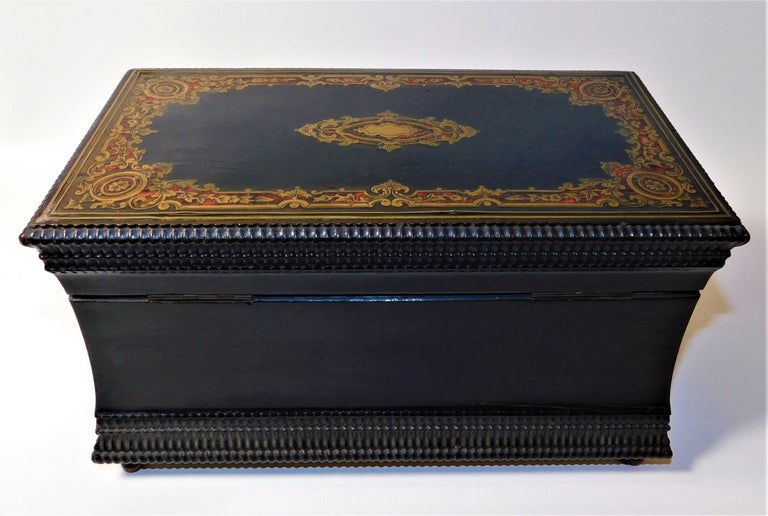 English Antique Victorian Ebonized Cigar Box with Brass Colored Inlay ...