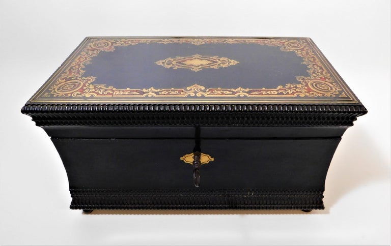 English Antique Victorian Ebonized Cigar Box with Brass Colored Inlay ...