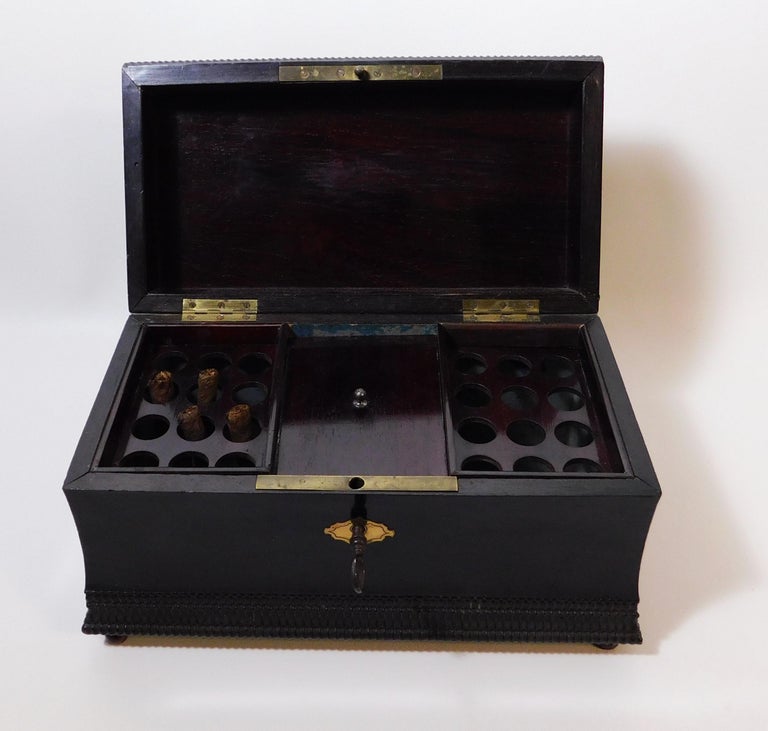 English Antique Victorian Ebonized Cigar Box with Brass Colored Inlay ...