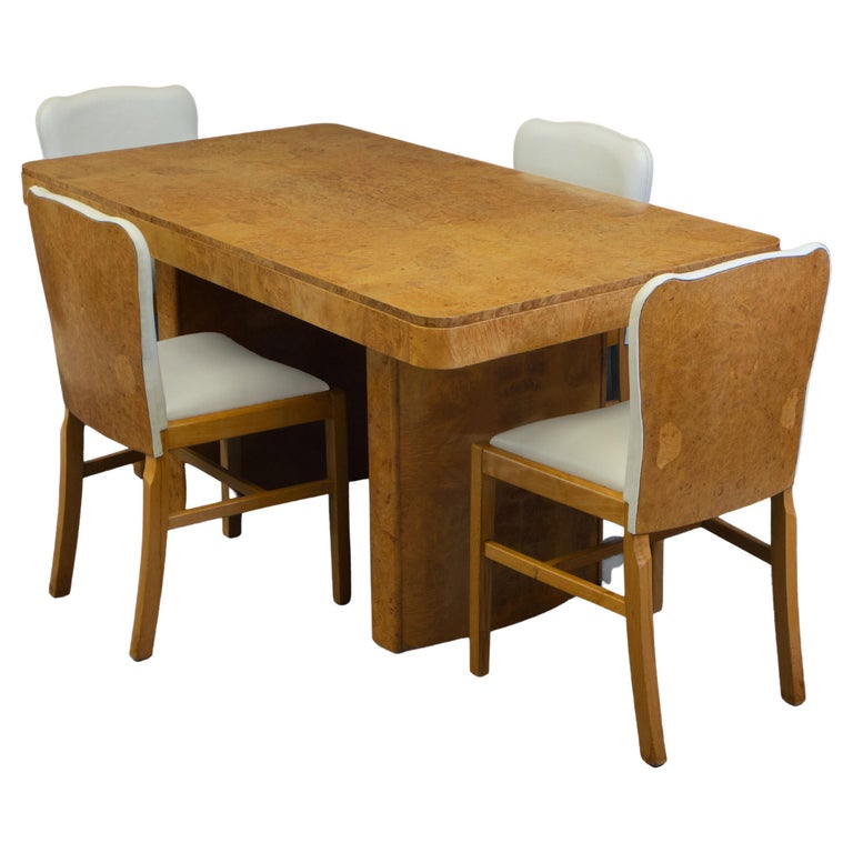 English Art Deco Bird's Eye Maple Dining Table and Four Matching ...