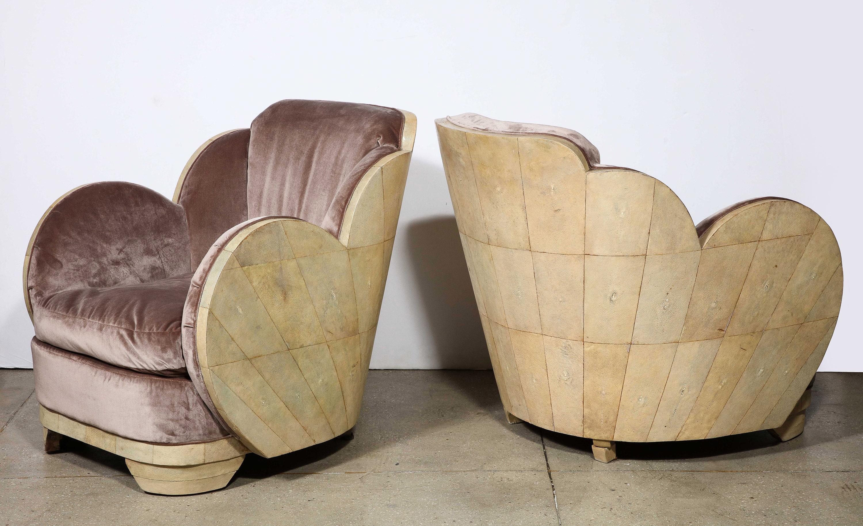 English Art Deco "Cloud Form" Shagreen Chairs by Harry and Lou Epstein ...