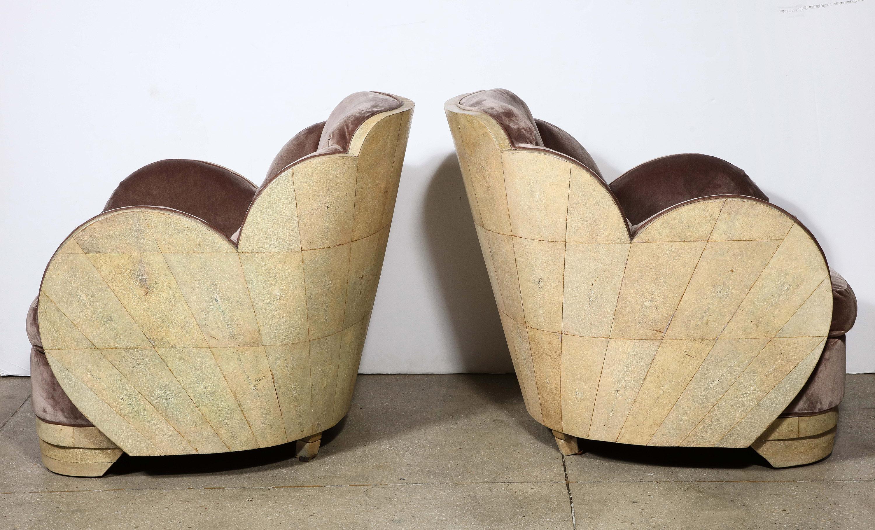 English Art Deco "Cloud Form" Shagreen Chairs by Harry and Lou Epstein ...