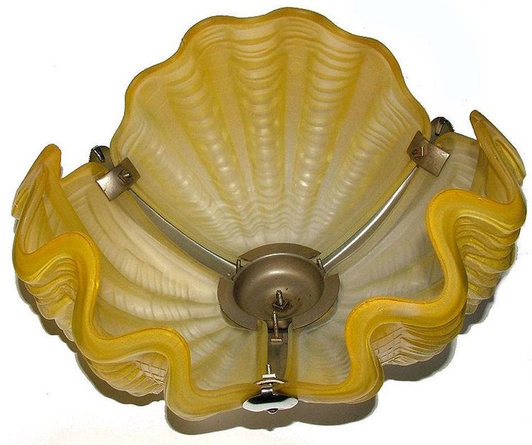 English Art Deco Daffodil Yellow Ceiling Light, 1930s at 1stDibs