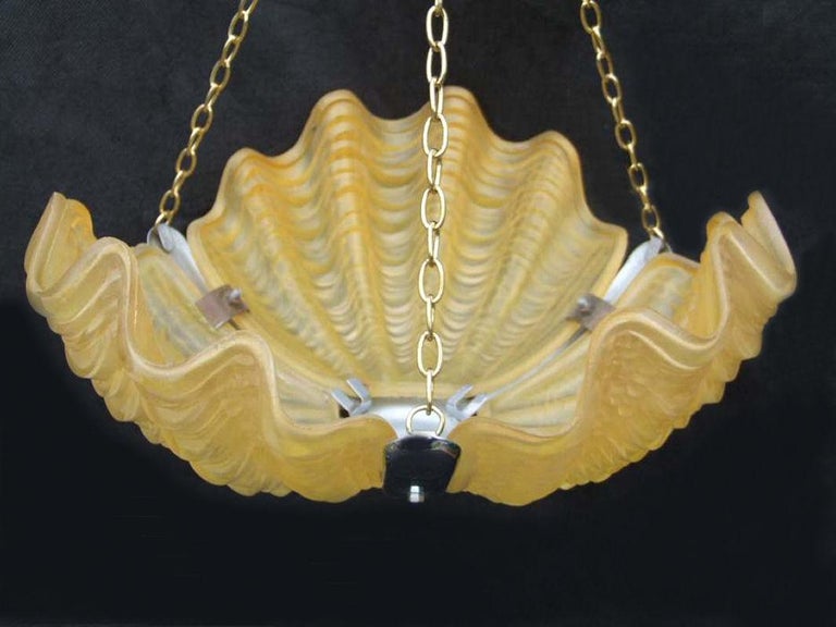 English Art Deco Daffodil Yellow Ceiling Light, 1930s at 1stDibs