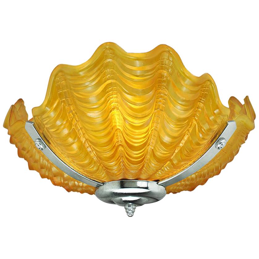 English Art Deco Daffodil Yellow Ceiling Light, 1930s at 1stDibs