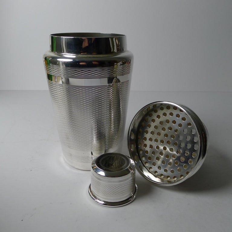 English Art Deco Engine Turned Cocktail Shaker, c.1930 at 1stDibs