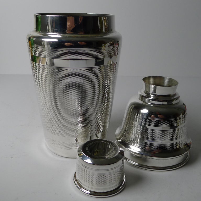 English Art Deco Engine Turned Cocktail Shaker, c.1930 at 1stDibs
