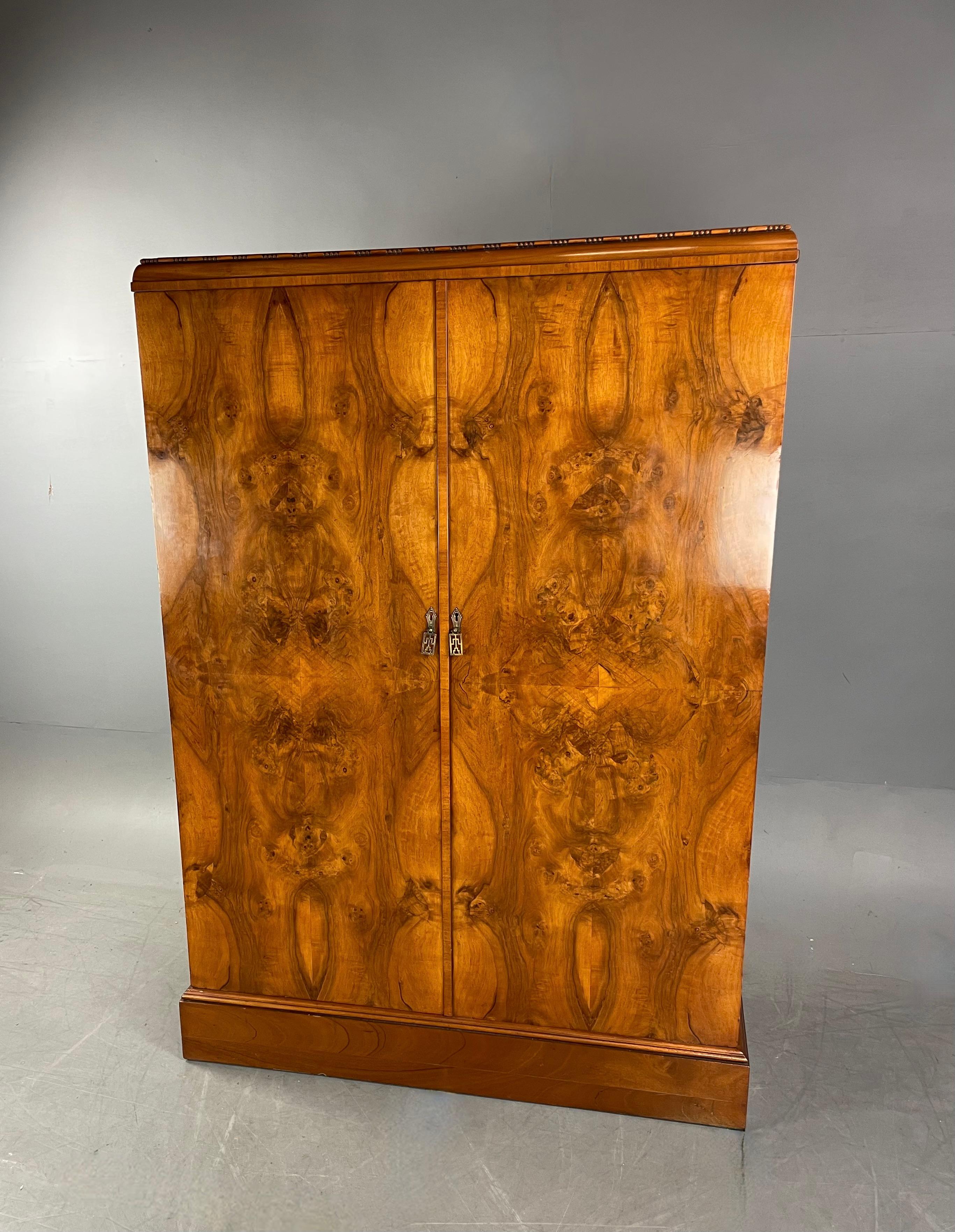 English Art deco gentlemen's Walnut compactum wardrobe For Sale at 1stDibs