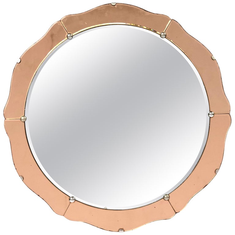English Art Deco Round Mirror with Copper Glass (Diameter 19 3/4) at ...