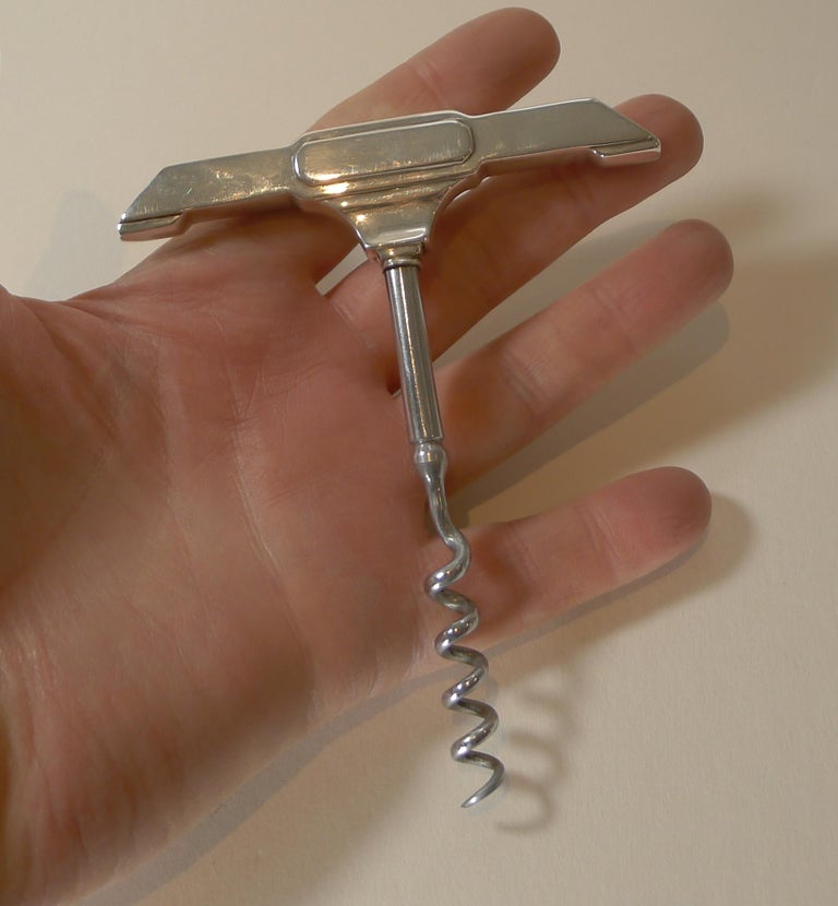 English Art Deco Sterling Silver Corkscrew, 1937 For Sale at 1stDibs