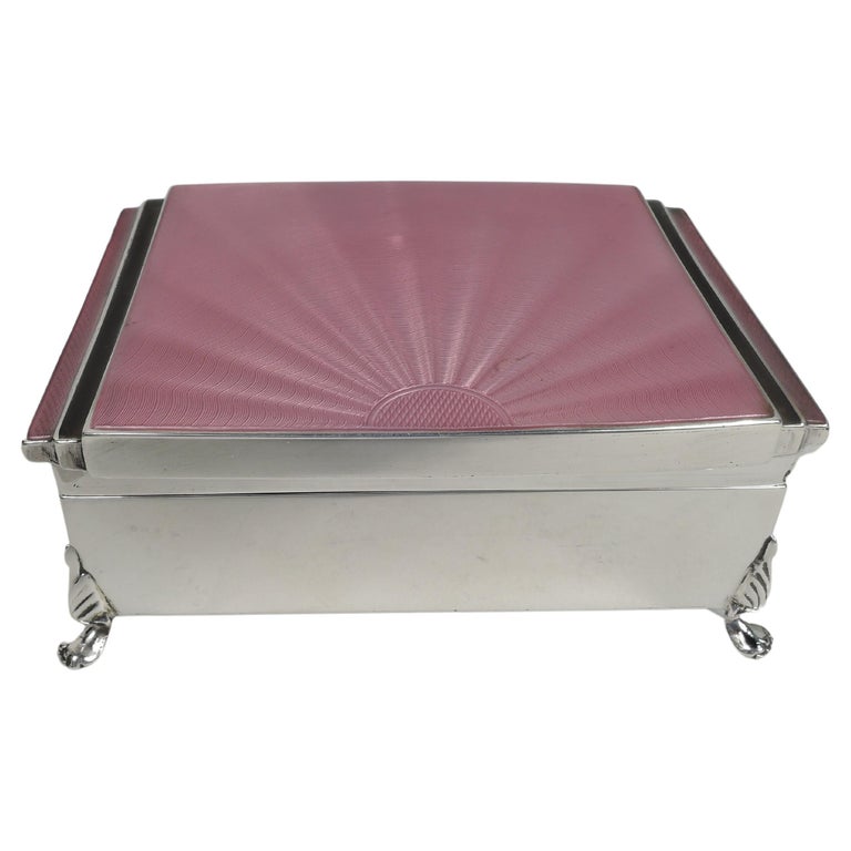 English Art Deco Sterling Silver and Pink Enamel Jewelry Box For Sale ...