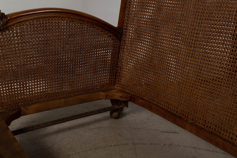 English Art Deco Walnut Framed Cane Bergere Sofa C.1920 For Sale at 1stDibs