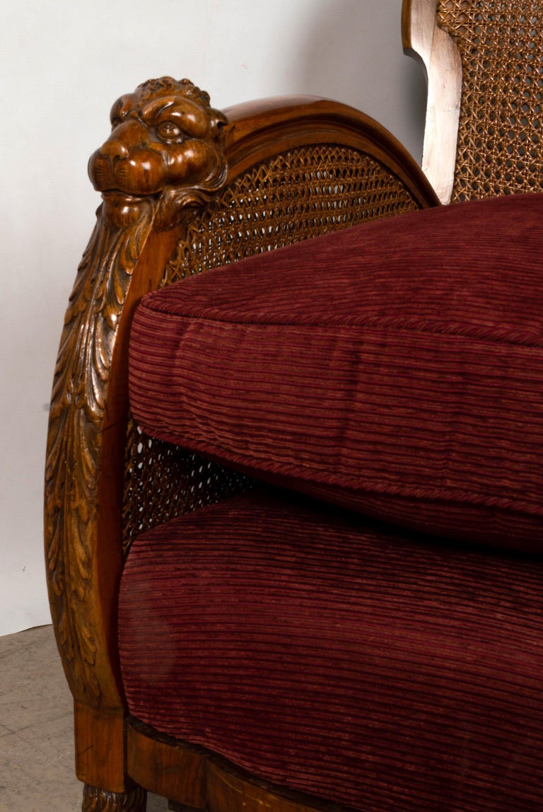 English Art Deco Walnut Framed Cane Bergere Sofa C.1920 For Sale at 1stDibs