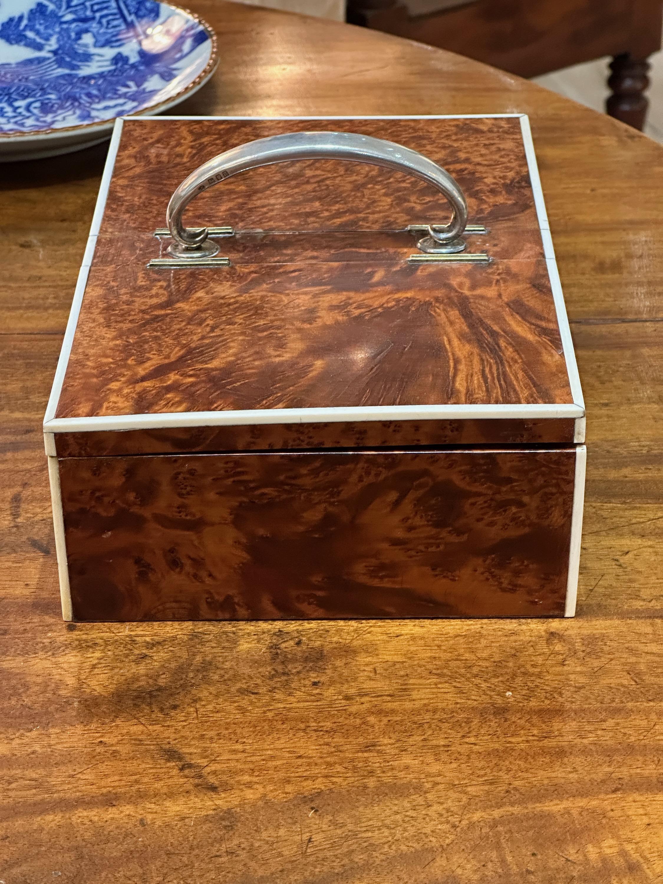 English Art Deco Wood, Sterling, and Bone Cigar Box at 1stDibs