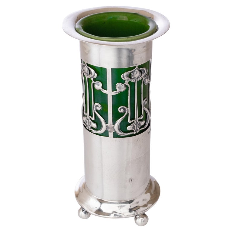 English Art Nouveau-Period, Roberts and Belk Sterling Silver Vase with ...