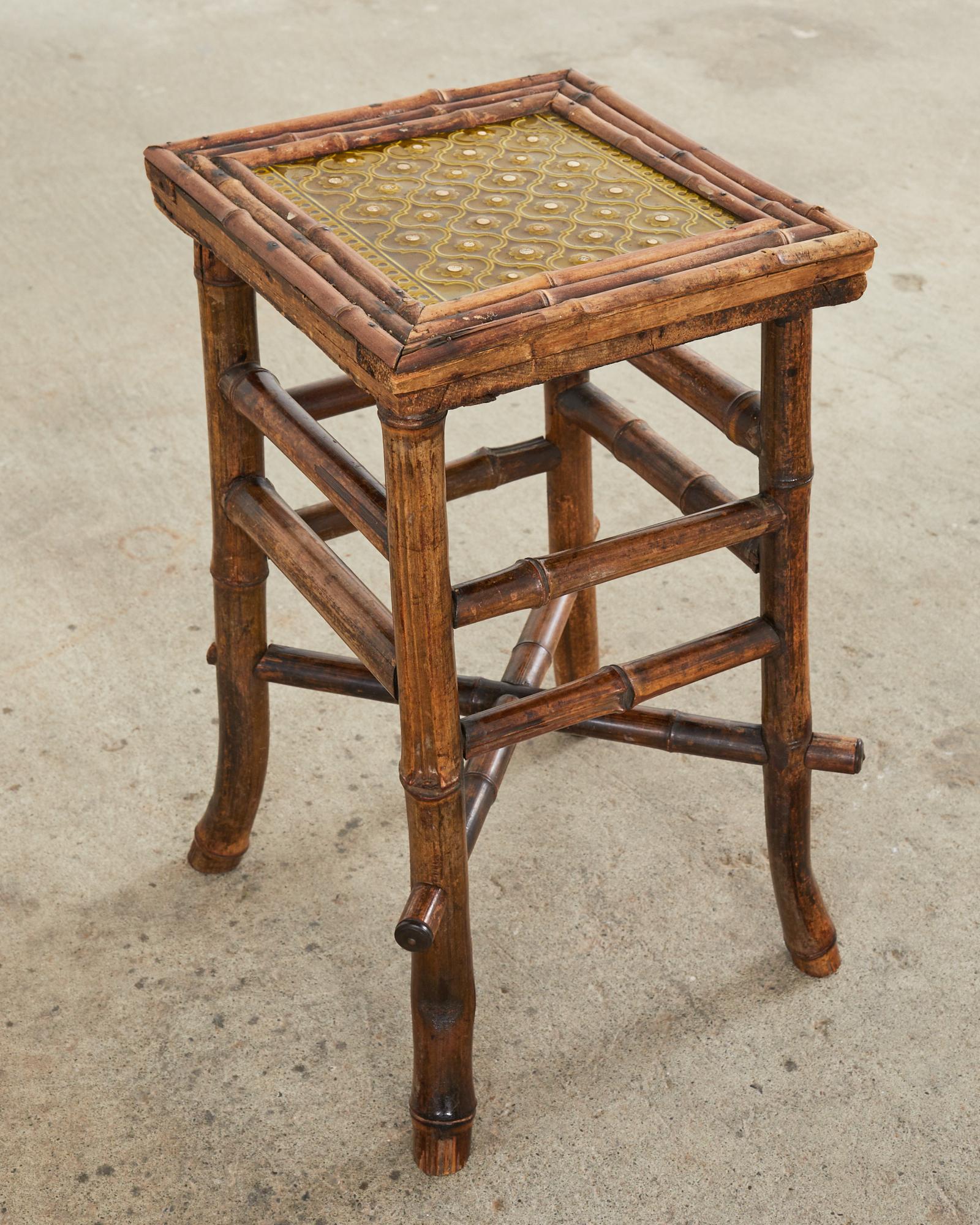 English Arts and Crafts Bamboo Tile Top Drinks Table For Sale at 1stDibs