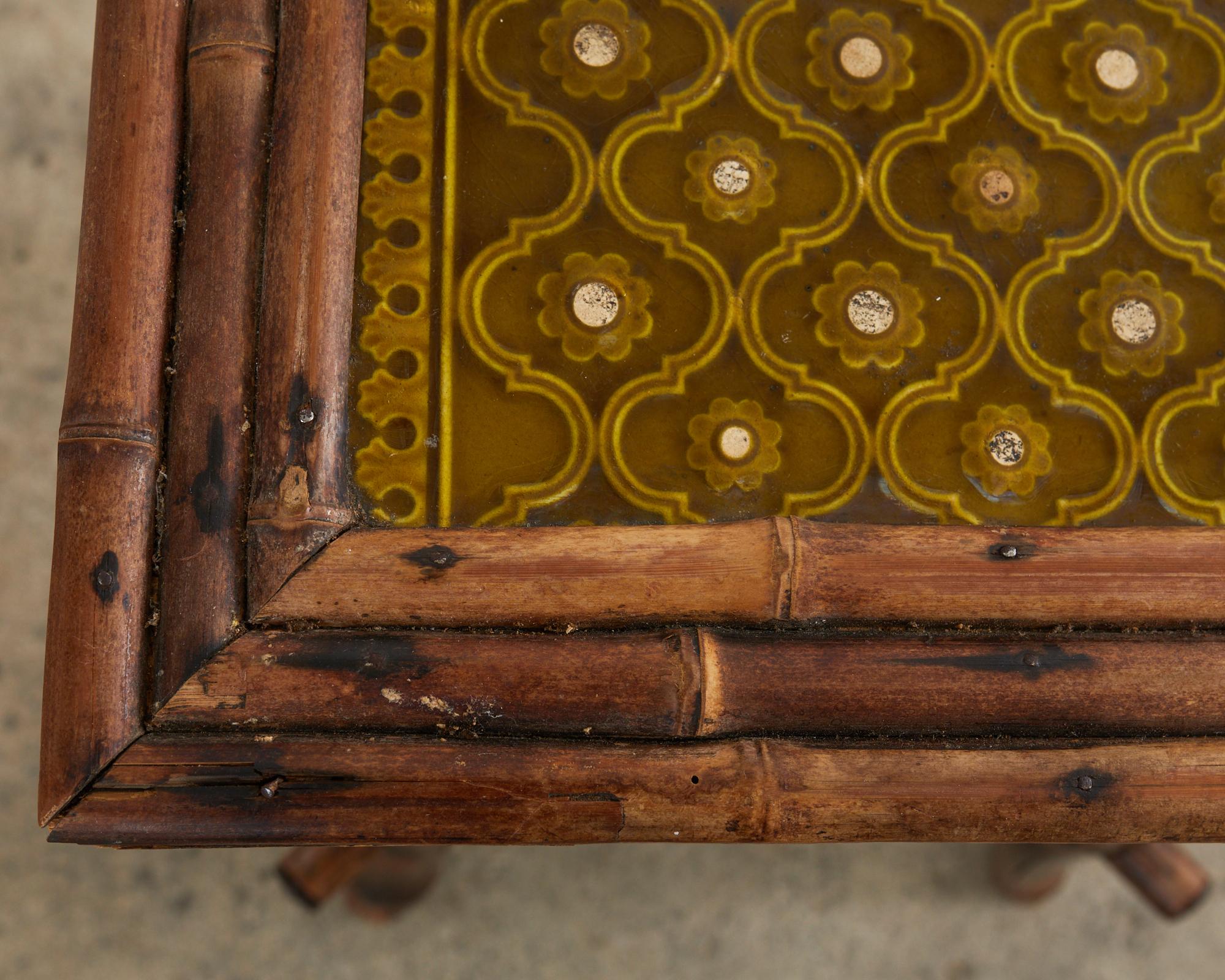 English Arts and Crafts Bamboo Tile Top Drinks Table For Sale at 1stDibs