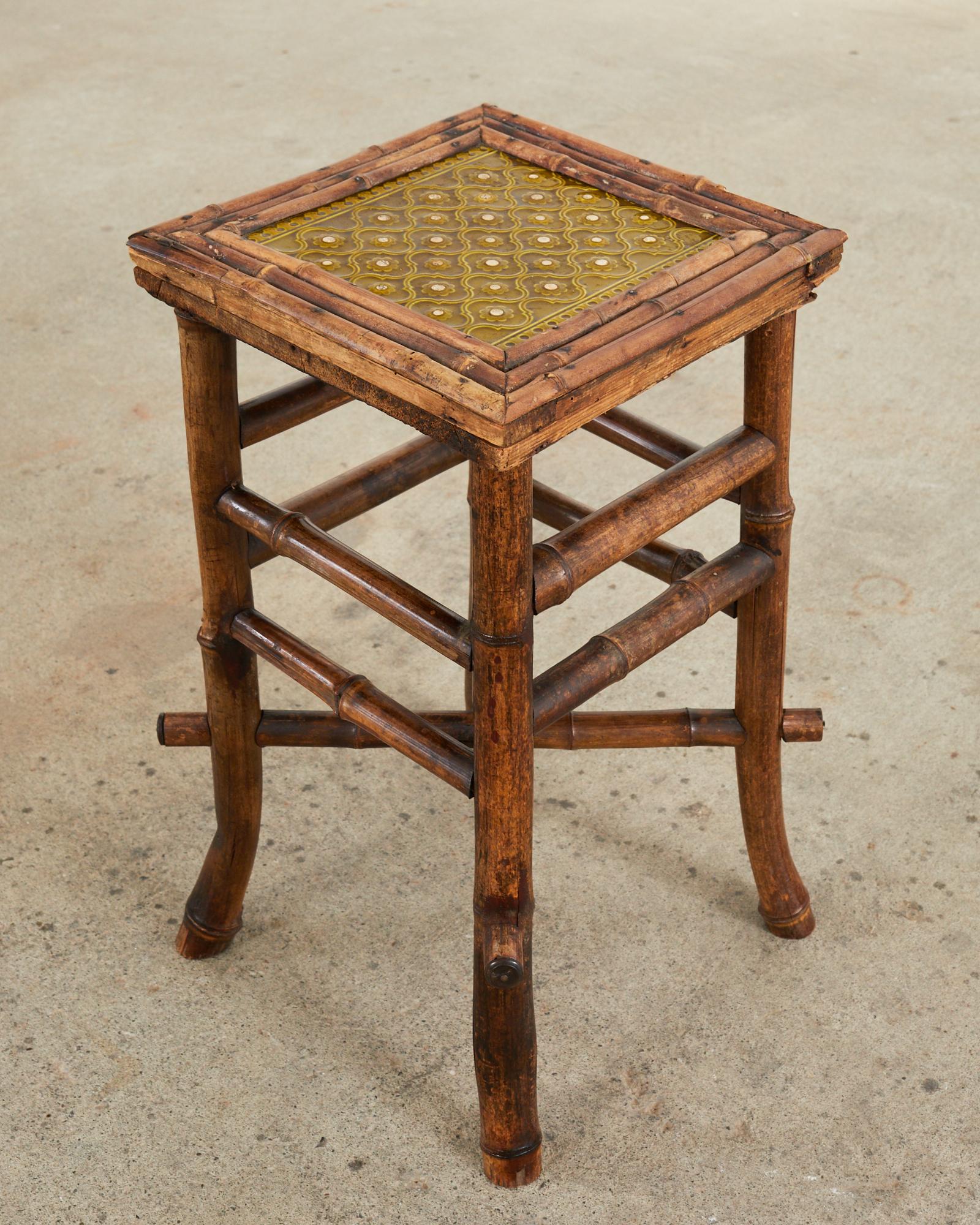 English Arts and Crafts Bamboo Tile Top Drinks Table For Sale at 1stDibs