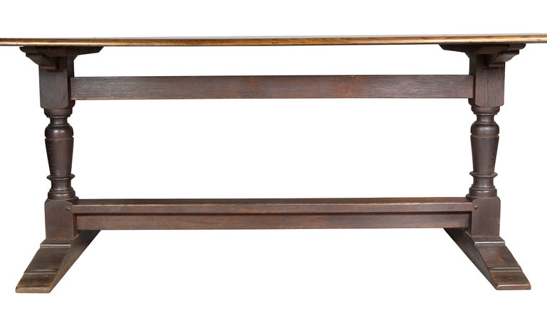 English Arts and Crafts Oak Trestle Dining Table at 1stDibs