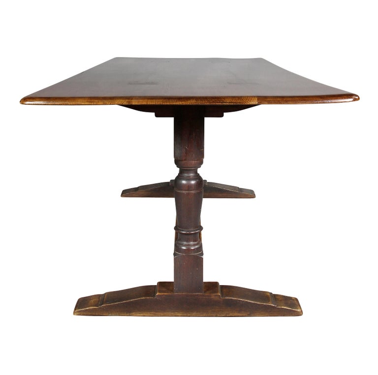 English Arts and Crafts Oak Trestle Dining Table at 1stDibs