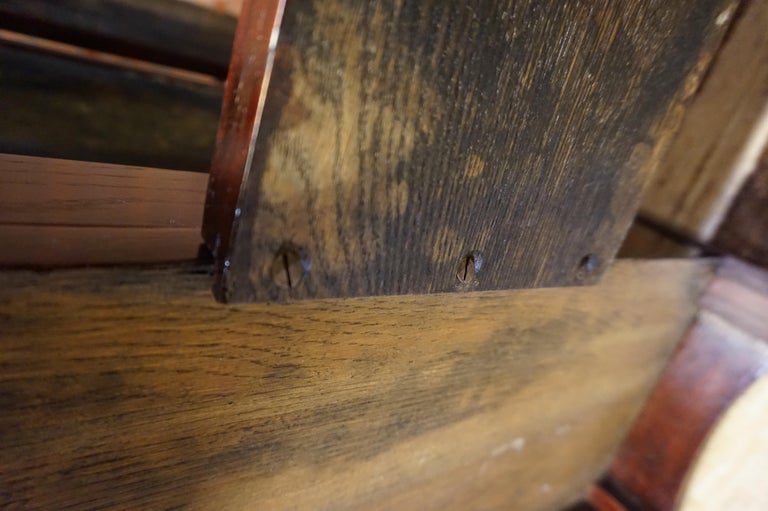 English Arts and Crafts Handmade Dark Stained Solid Oak Desk with Side ...