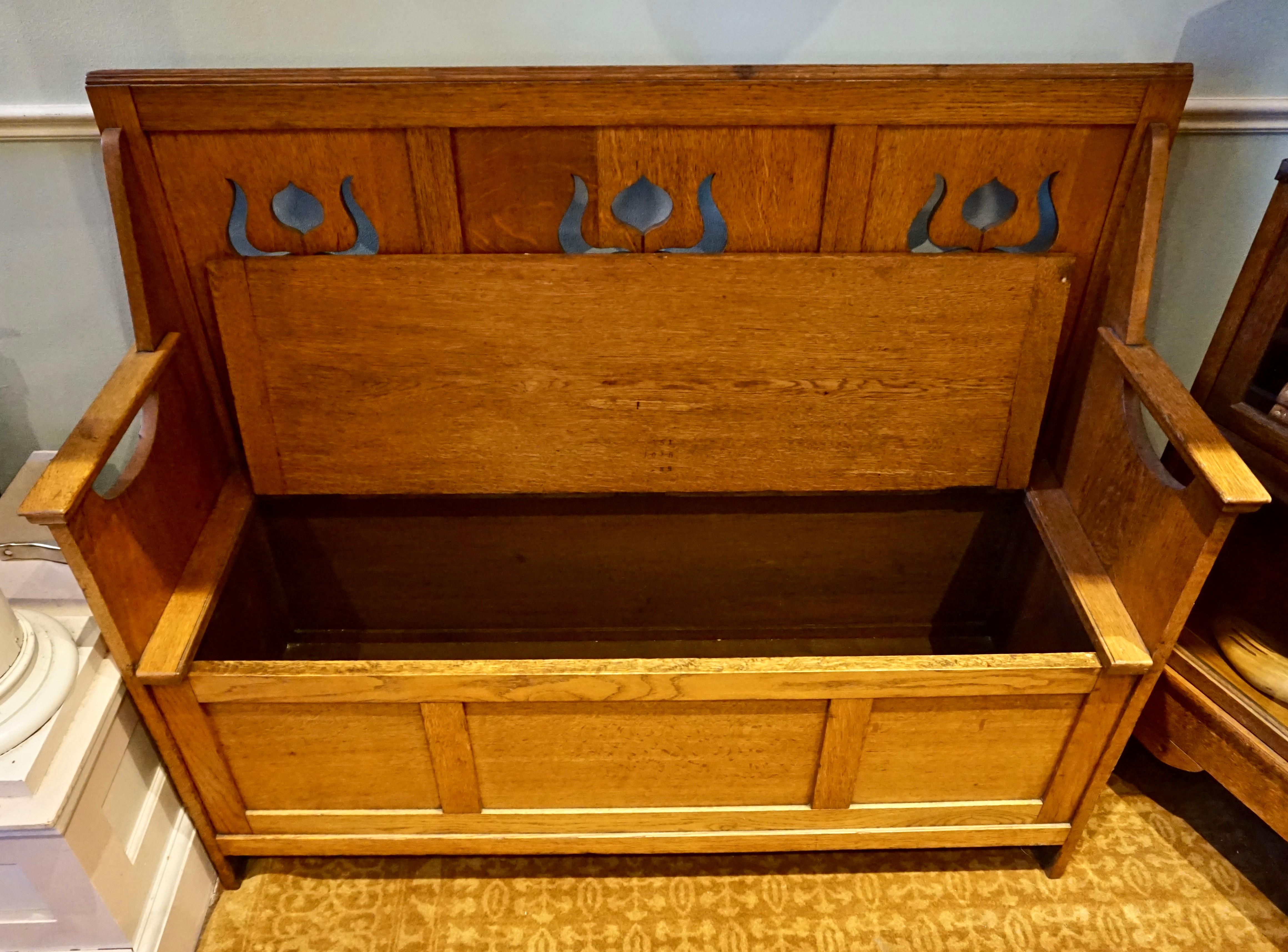 English Arts and Crafts Handmade Solid Oak Foyer Bench with Storage at ...