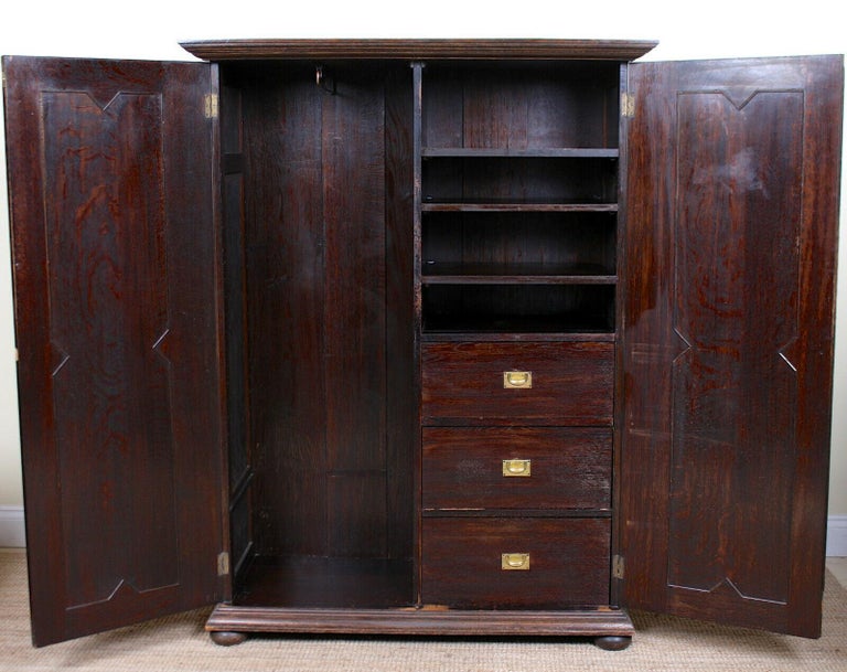 English Arts and Crafts Oak Wardrobe Rare Compactum Armoire Edwardian ...