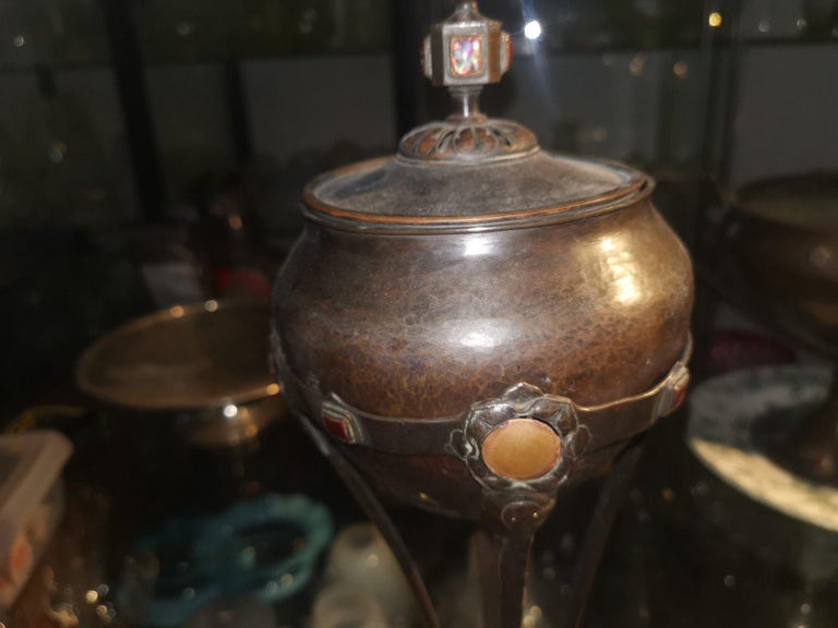 English Arts and Crafts Patinated Brass Chalice, Bowl and Lid with ...